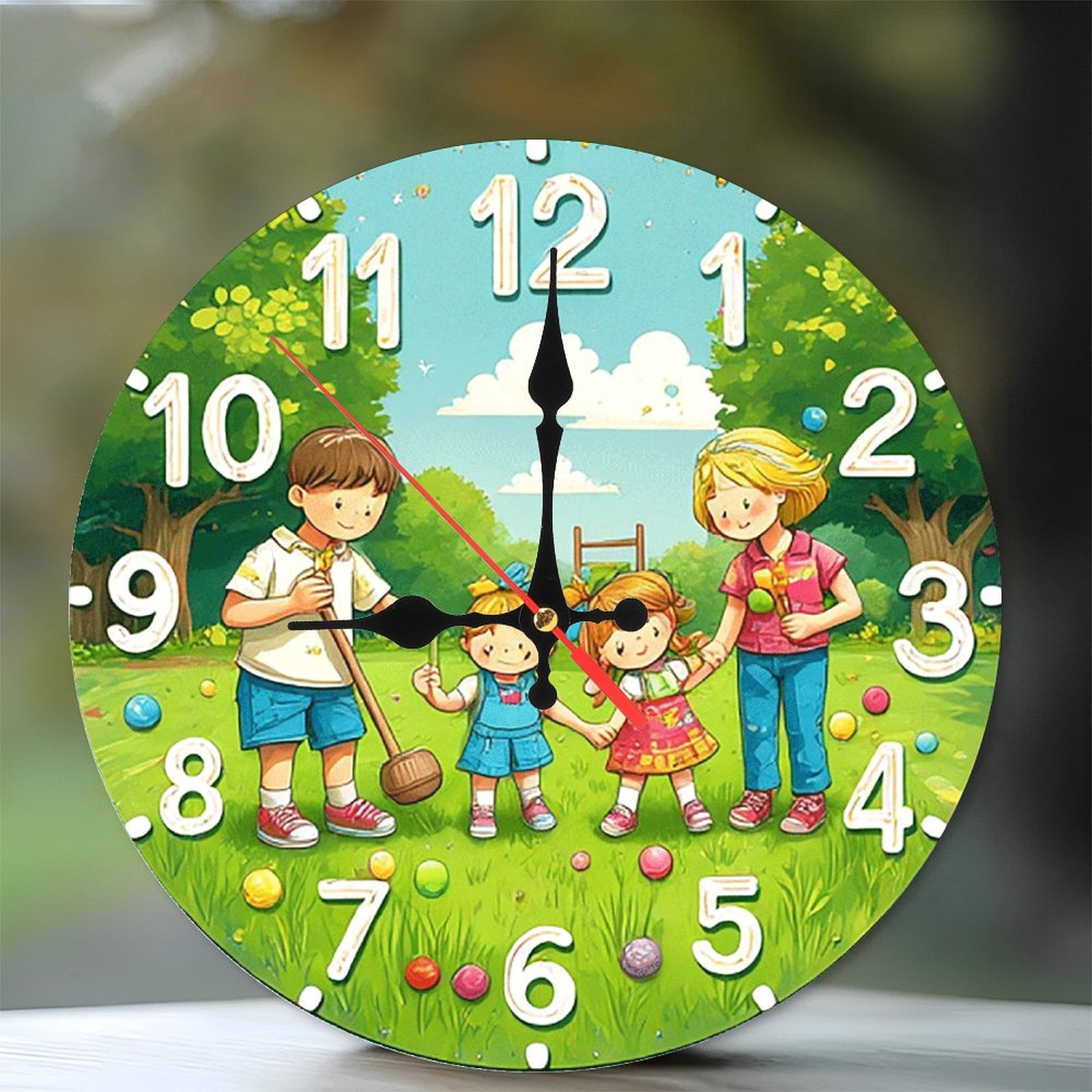 Kids Cartoon Garden Wall Clock Cute Children Timepiece 10-Inch Silent ...