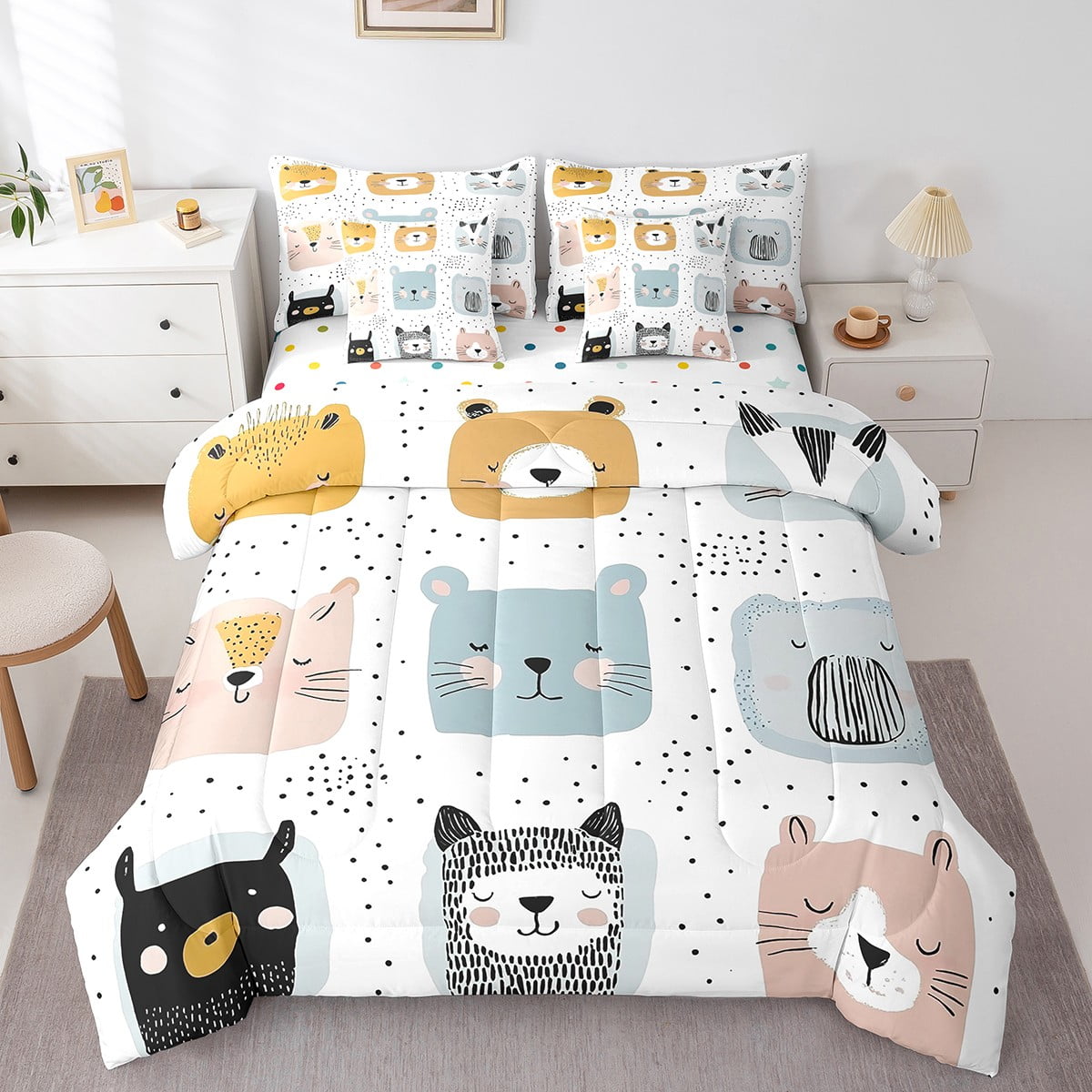 Cartoon King Bed In A Bag Set With Sheets 7 Piece Cute Animal Comforter ...