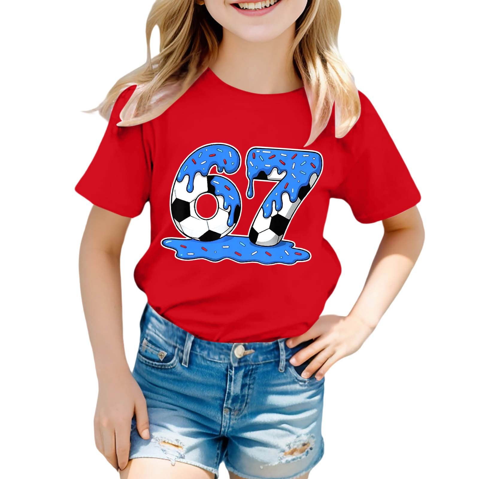 Kids Cartoon Numbers 67 Meme Tee Shirt Casual Short Sleeve Top For ...