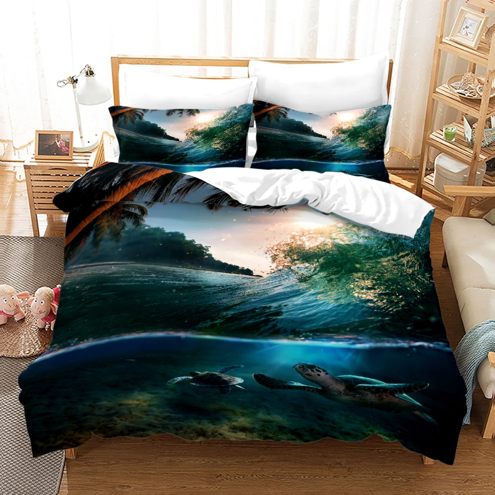 Kids Cartoon Ocean Fish Bedding Set Ocean Marine Theme Comforter Cover for Boys Girls Sea ...