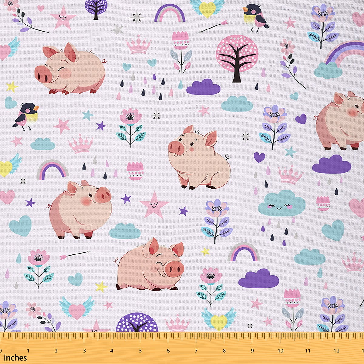 Kids Cartoon Pig Fabric by the Yard,Kawaii Pig Upholstery Fabric,Garden ...