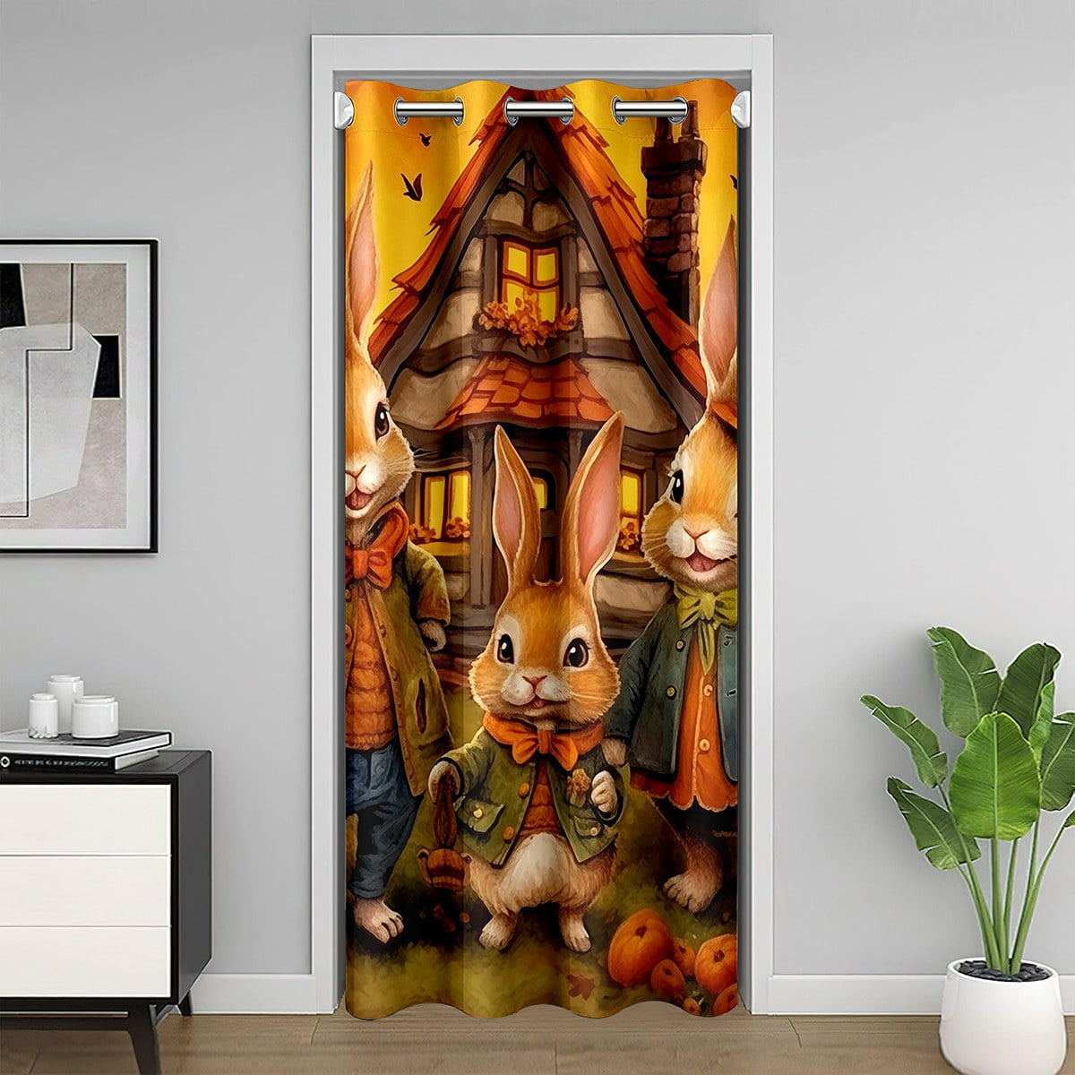 Cartoon Rabbit 34"W X 80"L Room Divider Curtain Grey Cute Rabbit Door ...