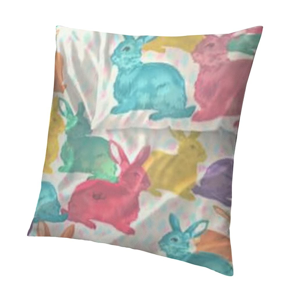 Kids Cartoon Rabbit Pillow Covers Happy Eastern Theme Colorful Rabbits ...