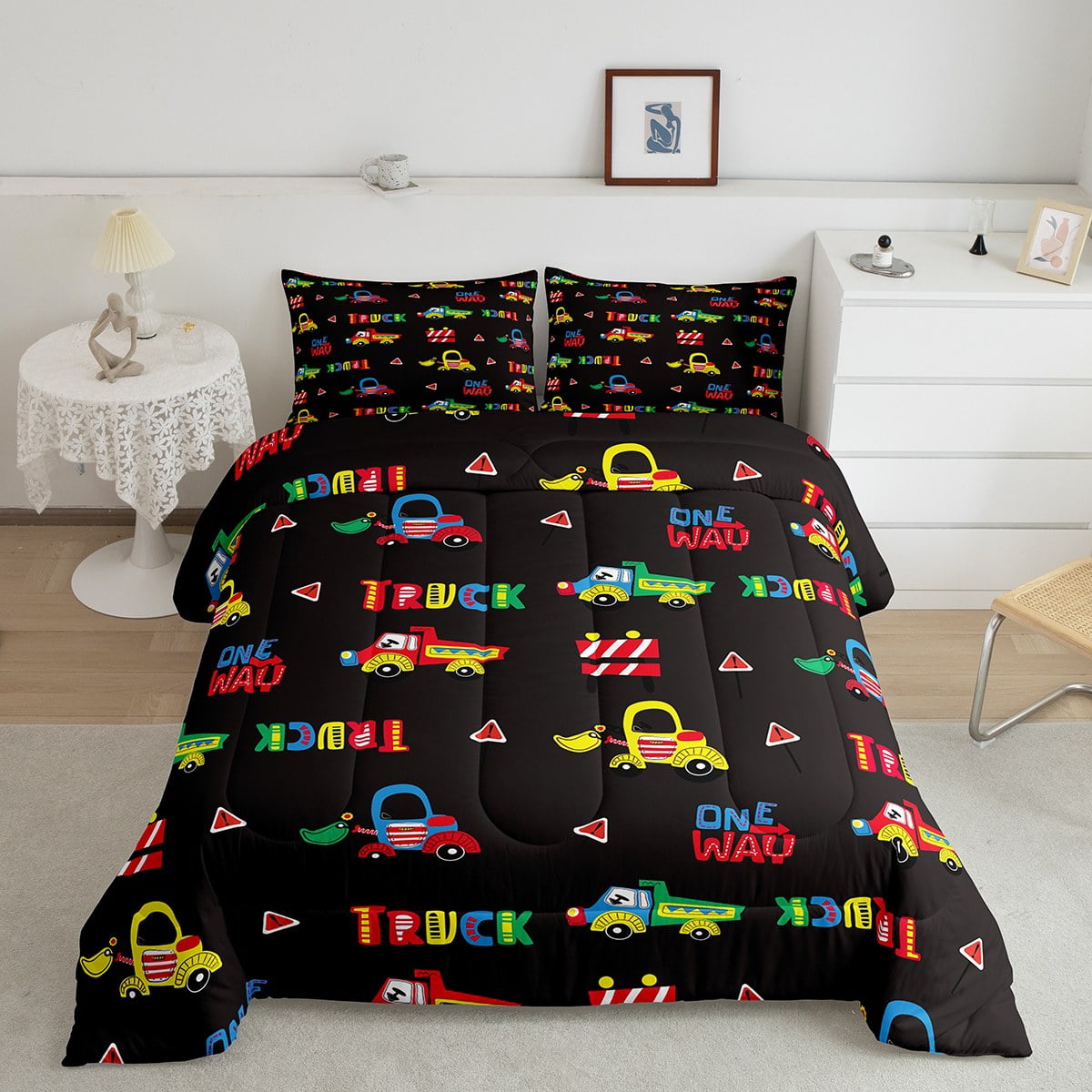 Kids Cartoon Truck Bedding Full for Boys Girls Car Theme Comforter Set ...