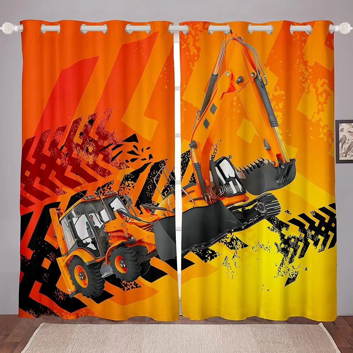 Kids Cartoon Truck Crane Excavator Boys Favourite truction Curtain ...