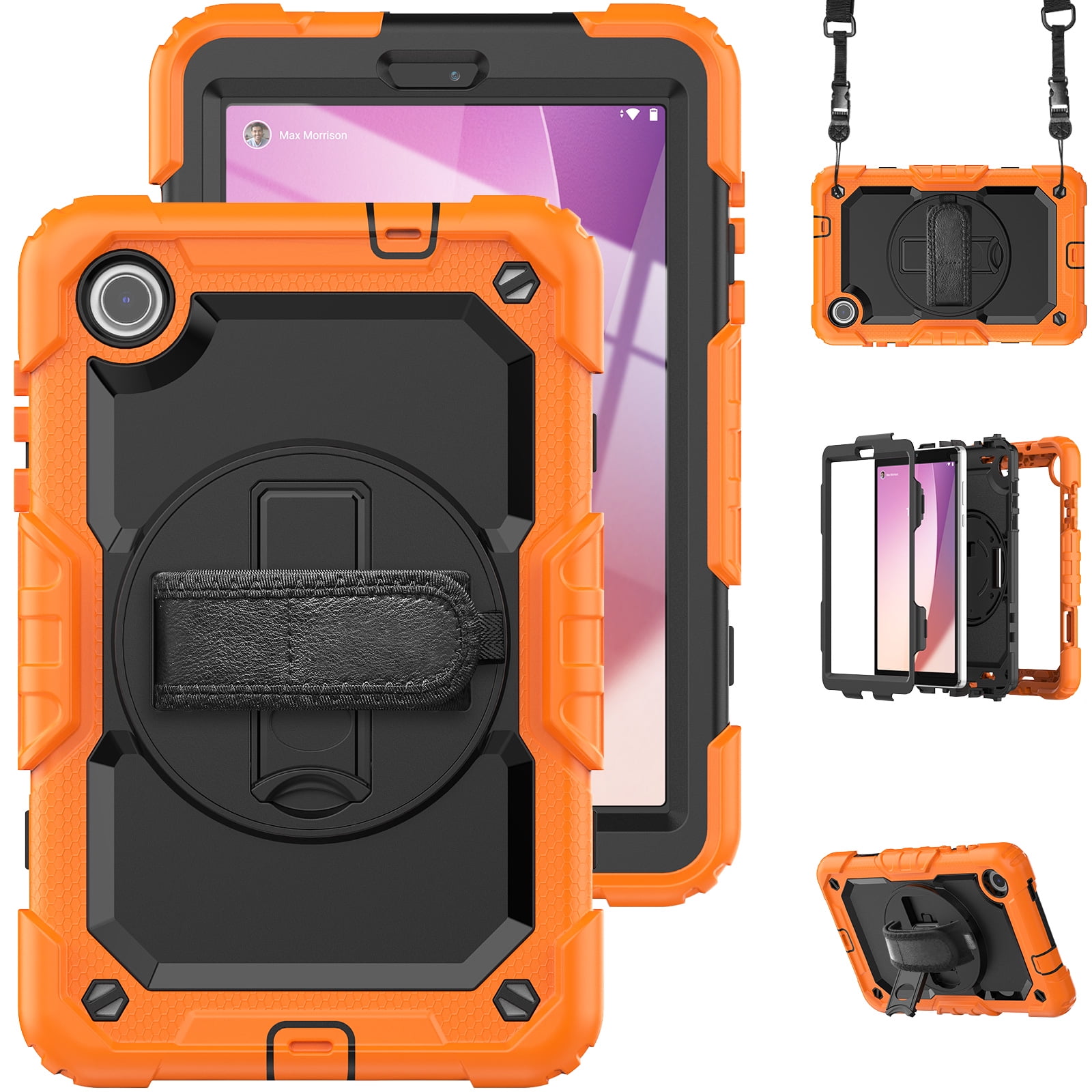 Kids Case for Lenovo Tab M8 4th Gen 2023 Silicone Anti-vibration Swivel Stand Wrist Strap with ...