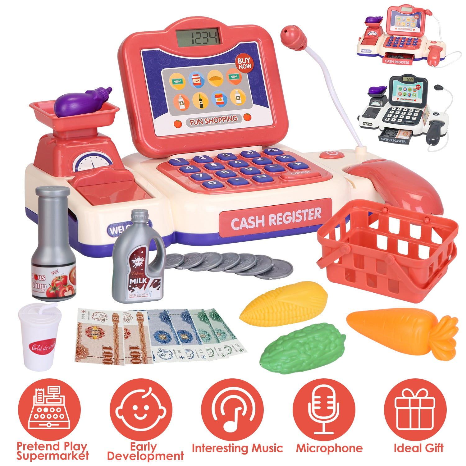 Kids Cash Register Pretend Play Cashier Toy for Aged 3-6 Years Old ...