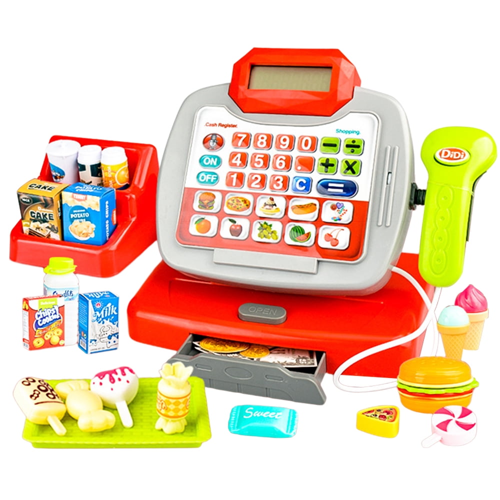 Kids Cash Register Toy with Cuttable Food, Scaner, Microphone, Play ...