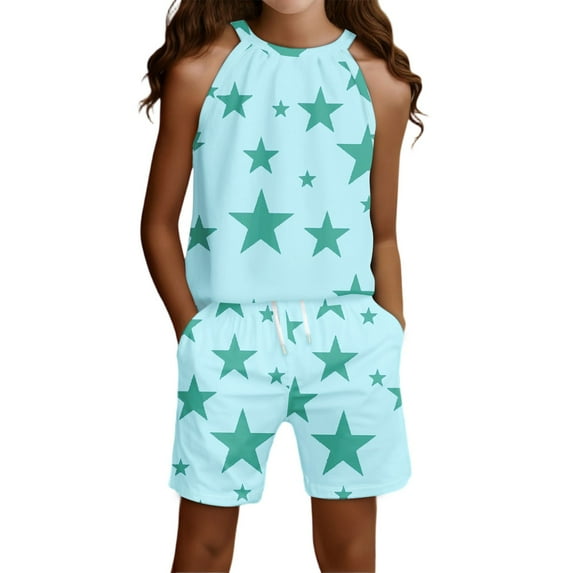 Kids Casual Fashion Halter Top and Shorts Set - Round Neck Sleeveless ...