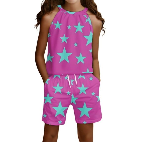 Kids Casual Fashion Halter Top and Shorts Set - Round Neck Sleeveless ...