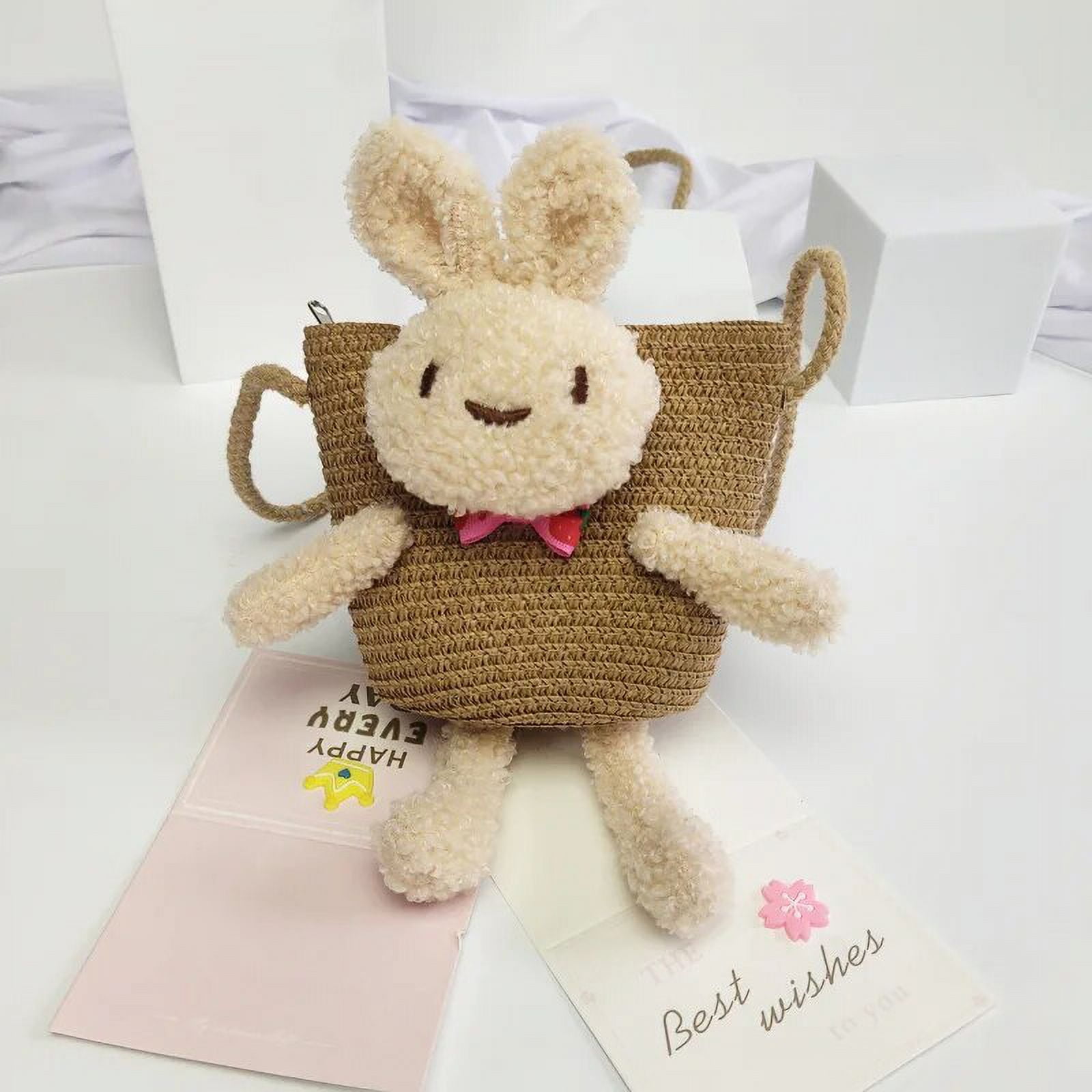 Kids Casual Shoulder Bag Handmade Straw Weaved Cute Mini rabbit ...