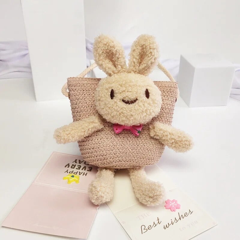Kids Casual Shoulder Bag Handmade Straw Weaved Cute Mini rabbit ...