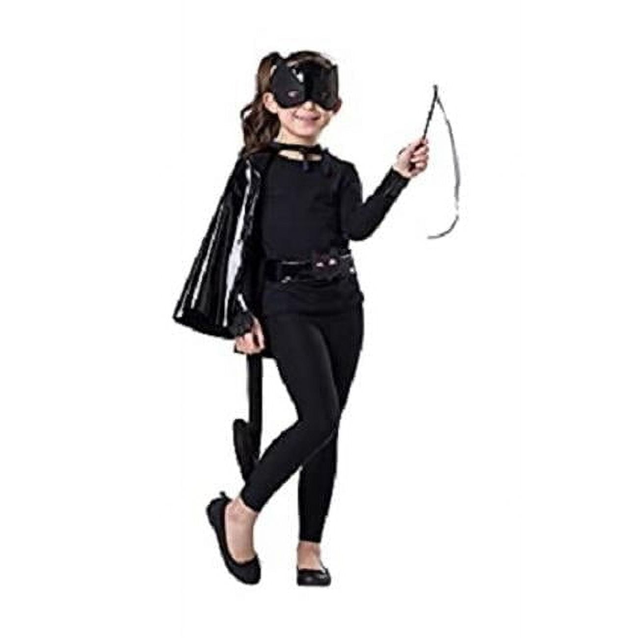 Kids Cat Girl Cape Costume with Mask Belt Tail Wrist Belt & Wand, Black ...