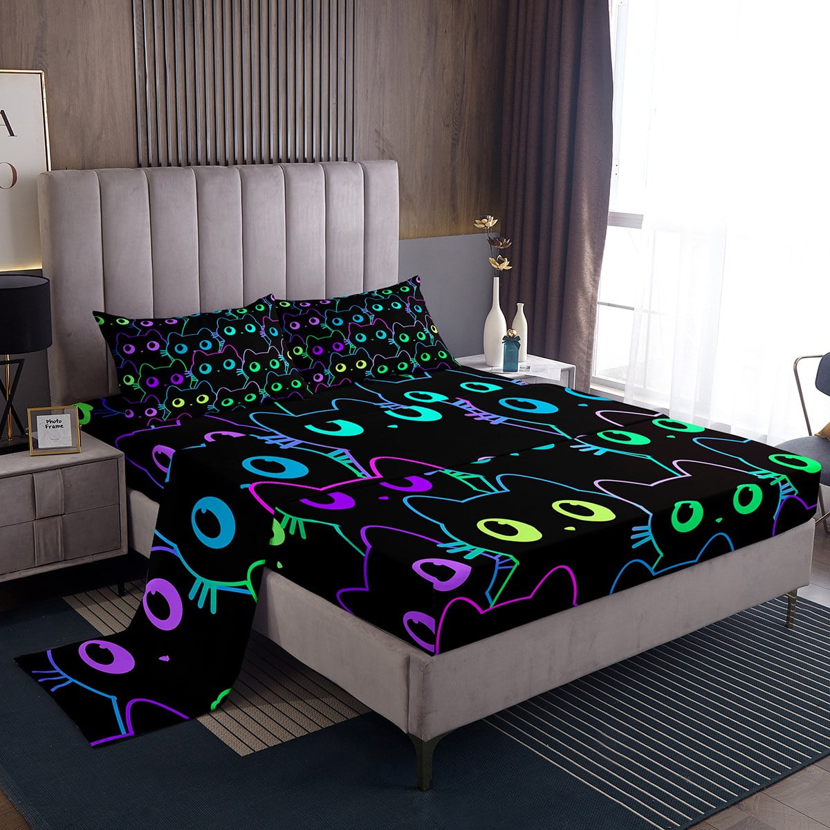 Cat Sheet Set Cute Cartoon Kitten Bed Sheets Set Gradient Simple ...