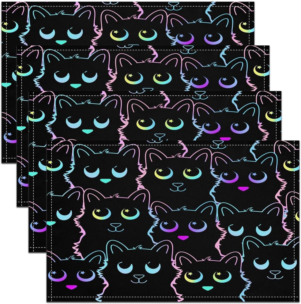 Kids Cat Table Mats Placemat 12"x18" Gradient Line Cute Cat Placemats ...