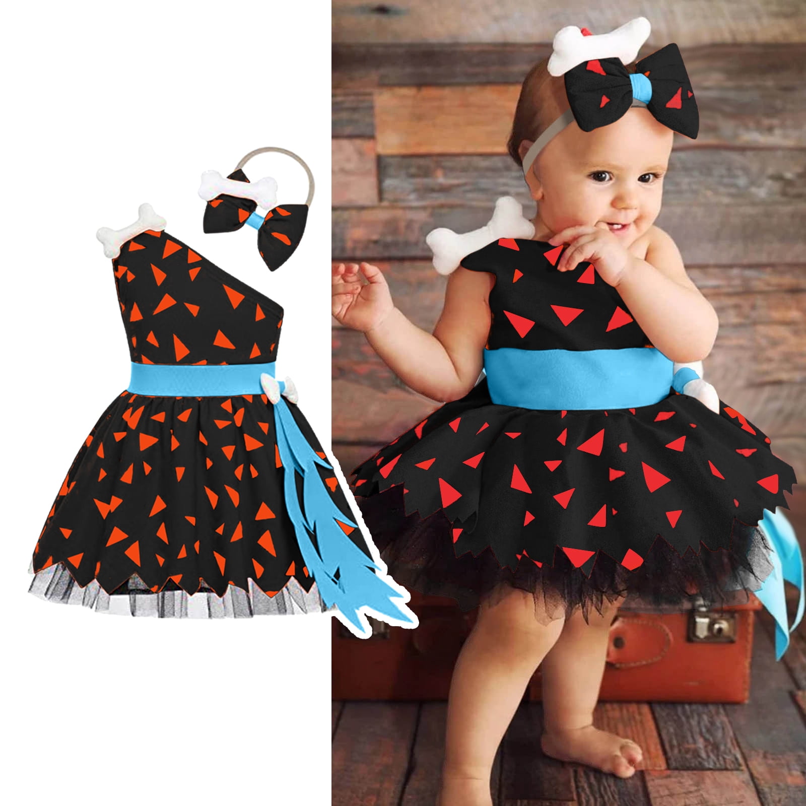 Kids Caveman Costume Girls Dog Bones Historical Stone Age Birthday ...