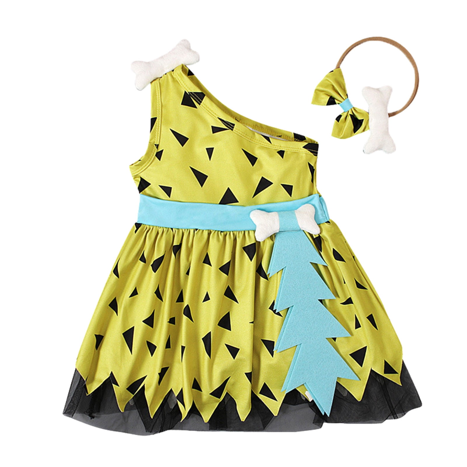 Kids Caveman Costume Girls Dog Bones Historical Stone Age One Birthday ...