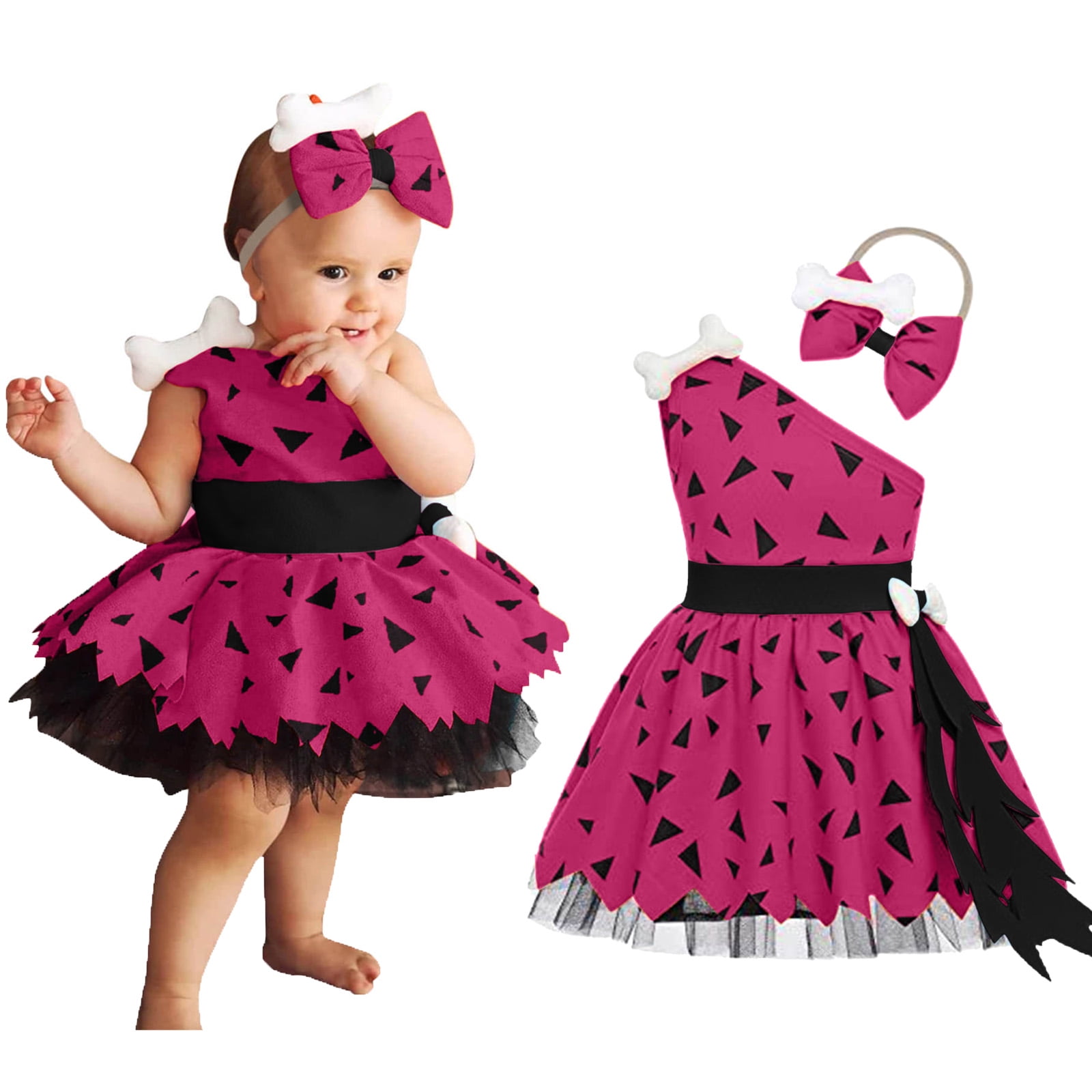 Kids Caveman Costume Girls Dog Bones Stone Age Outfit Birthday Cavegirl ...