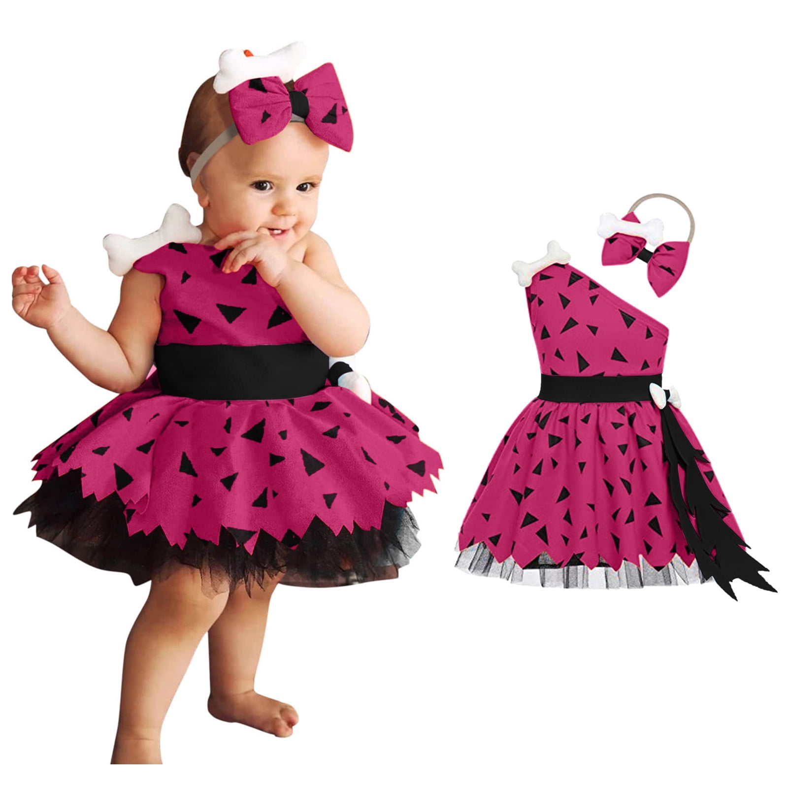 Kids Caveman Costume Girls Dog Bones Stone Age Outfit Birthday Cavegirl ...