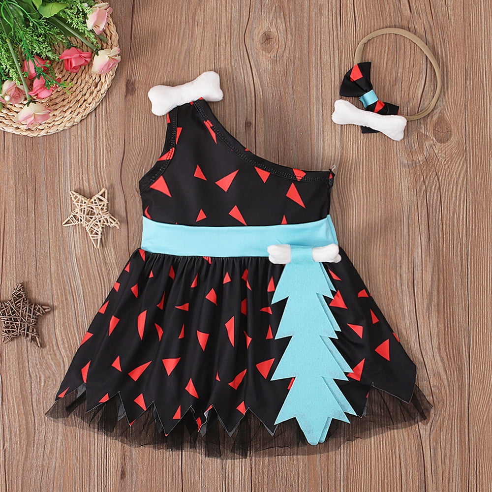 Kids Caveman Costume Girls Dog Bones Stone Age Outfit Birthday ...