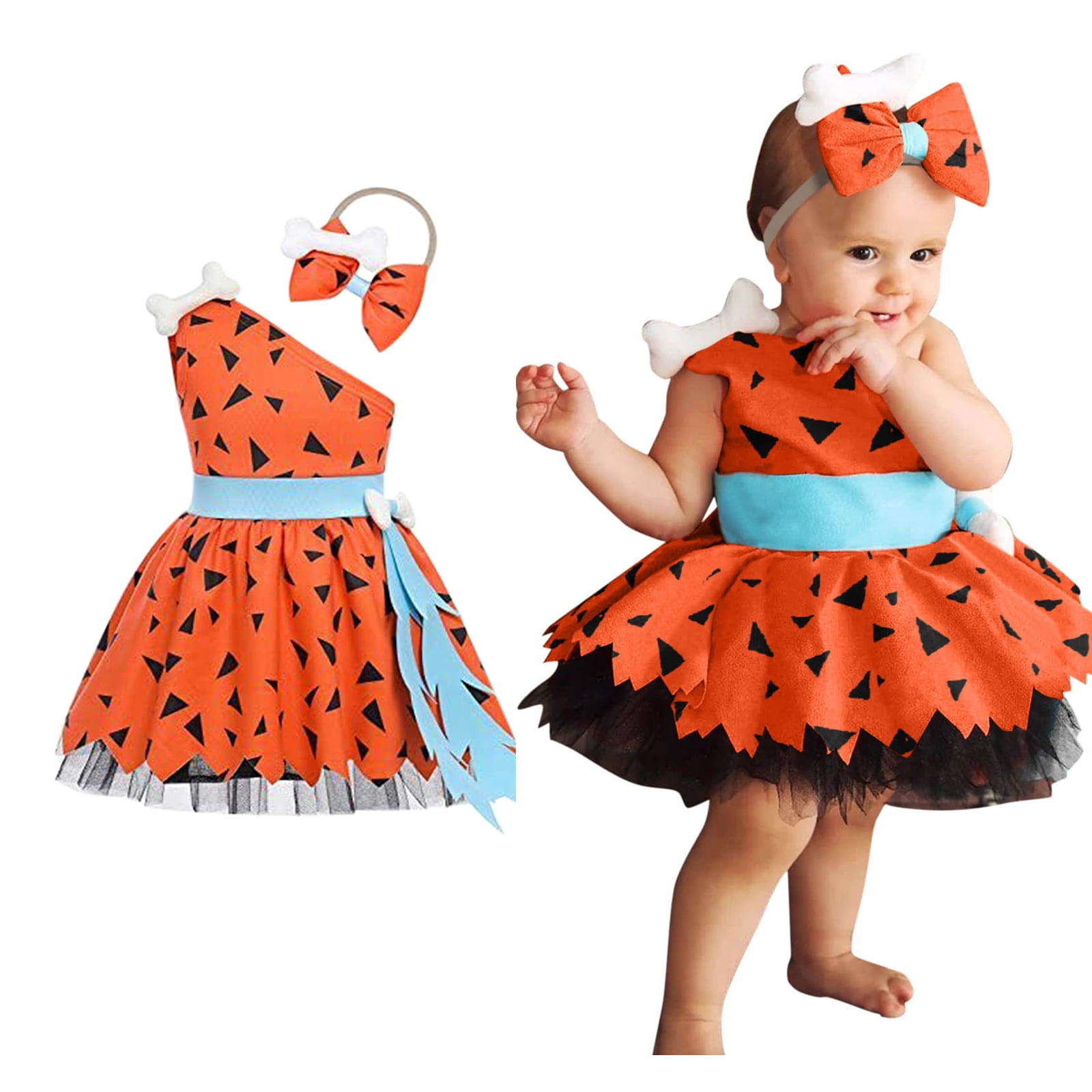 Kids Caveman Costume Girls Dog Bones Stone Age Outfit Birthday ...