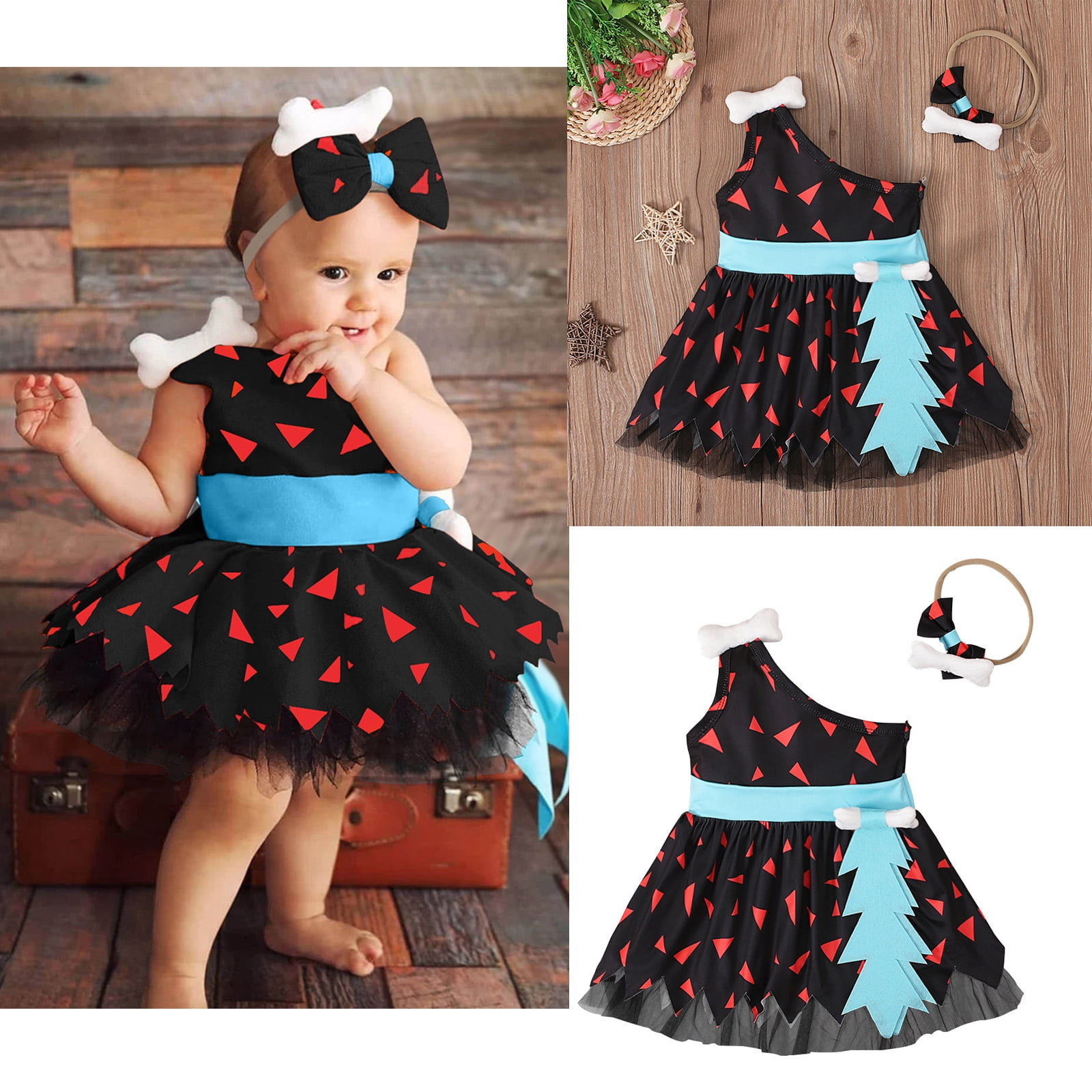 Kids Caveman Costume Girls Dog Bones Stone Age Outfit Birthday Outfits ...
