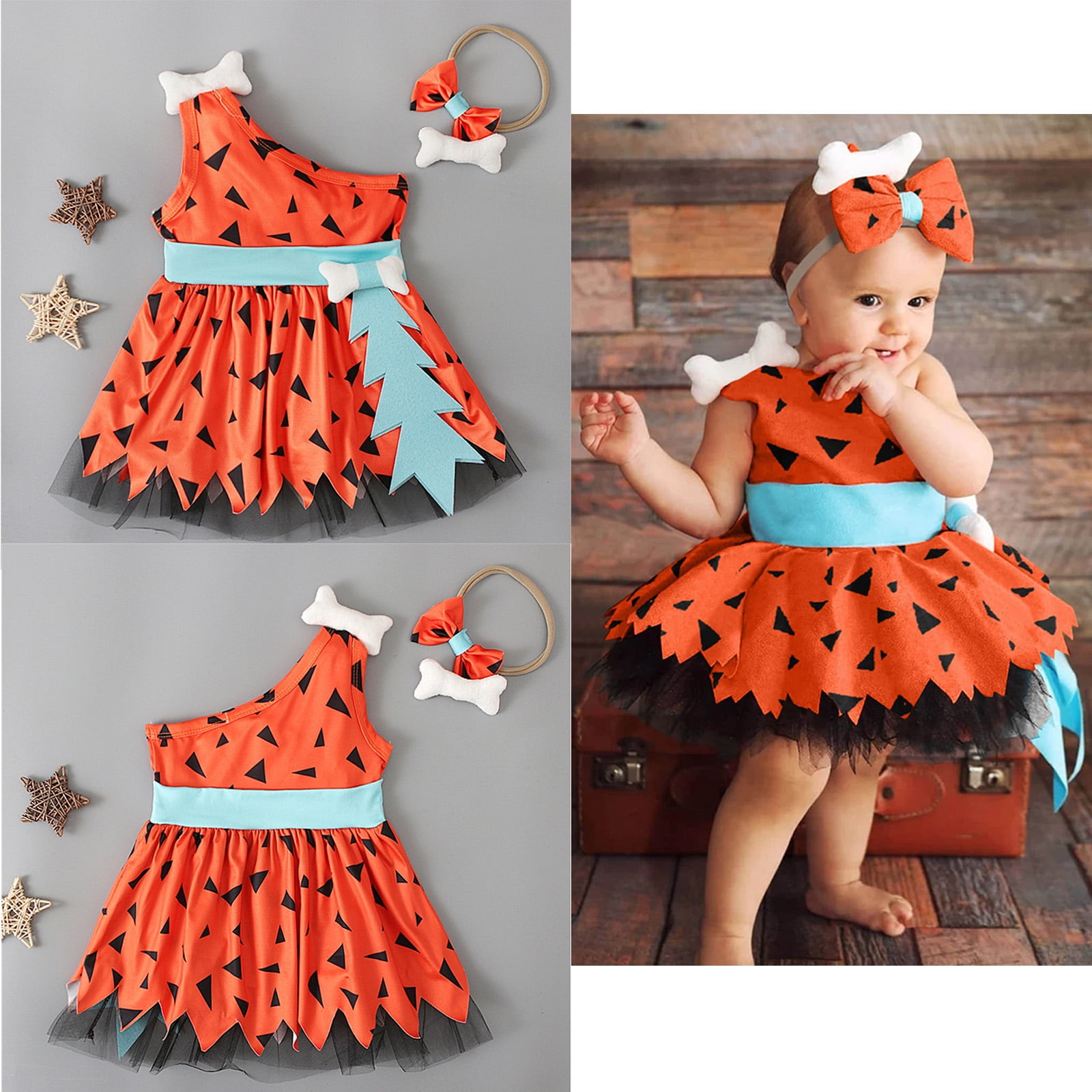 Kids Caveman Costume Girls Dog Bones Stone Age Outfit Birthday Outfits ...