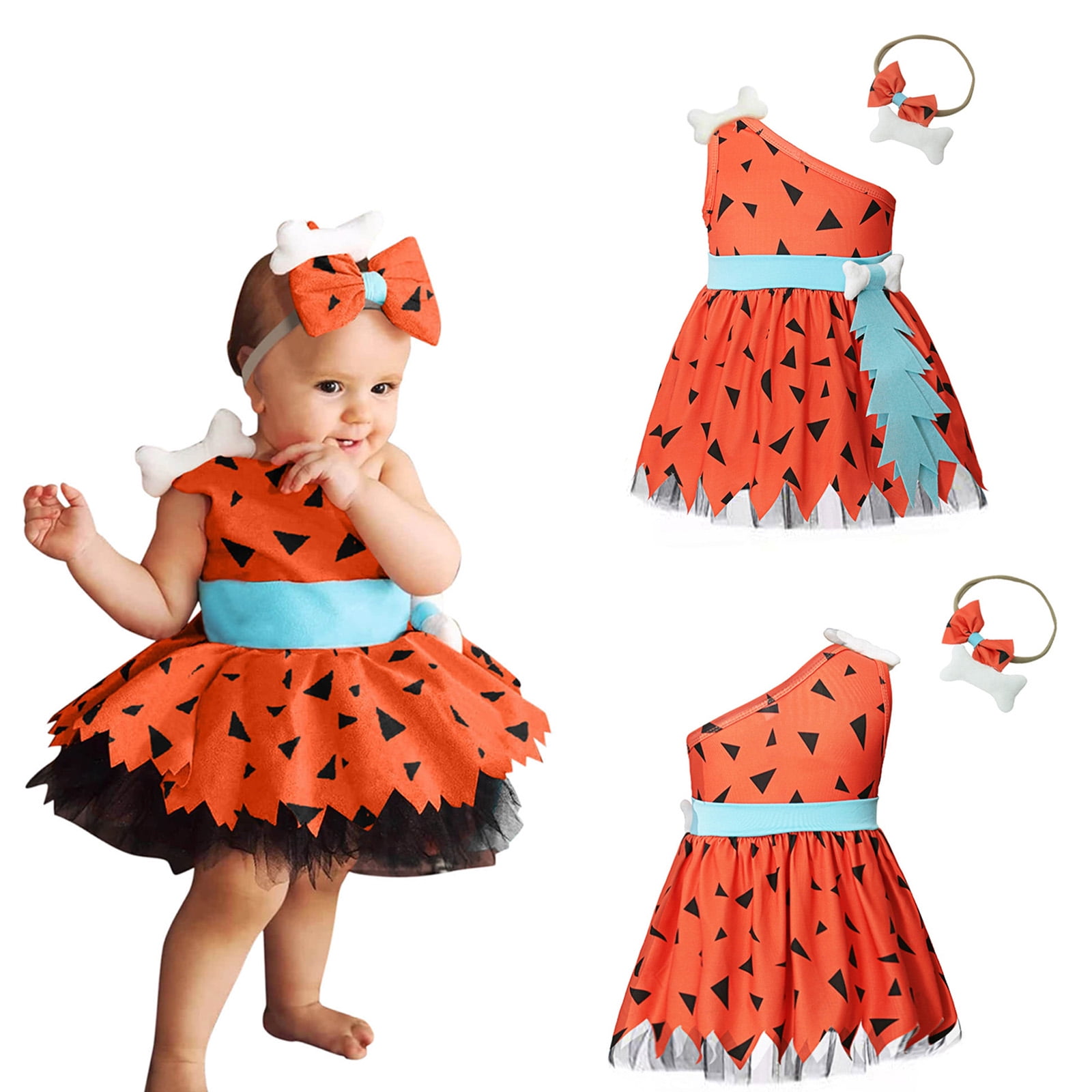 Kids Caveman Costume Girls Dog Bones Stone Age Outfit Cavegirl Mesh ...