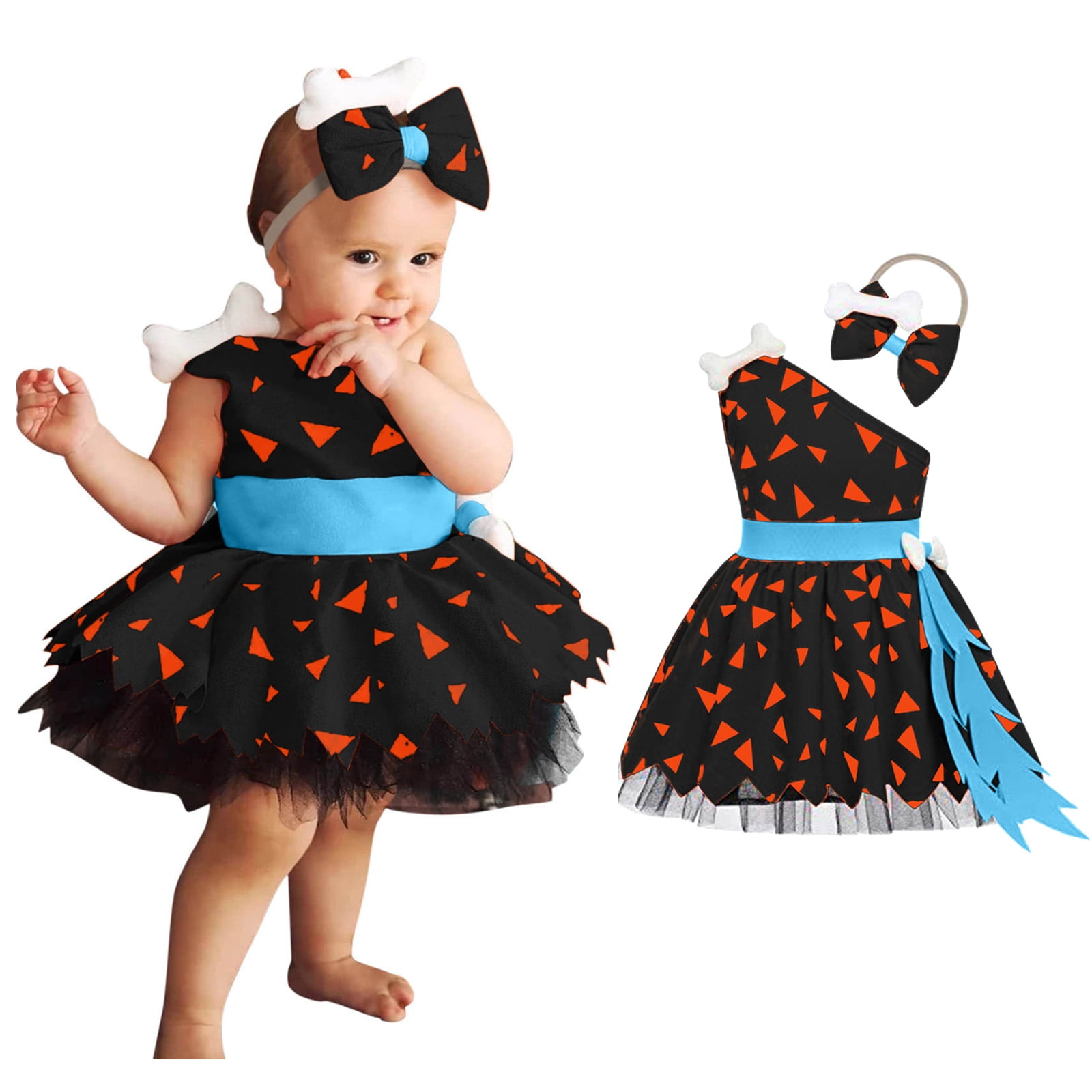 Kids Caveman Costume Girls Dog Bones Stone Age Outfit One Birthday ...