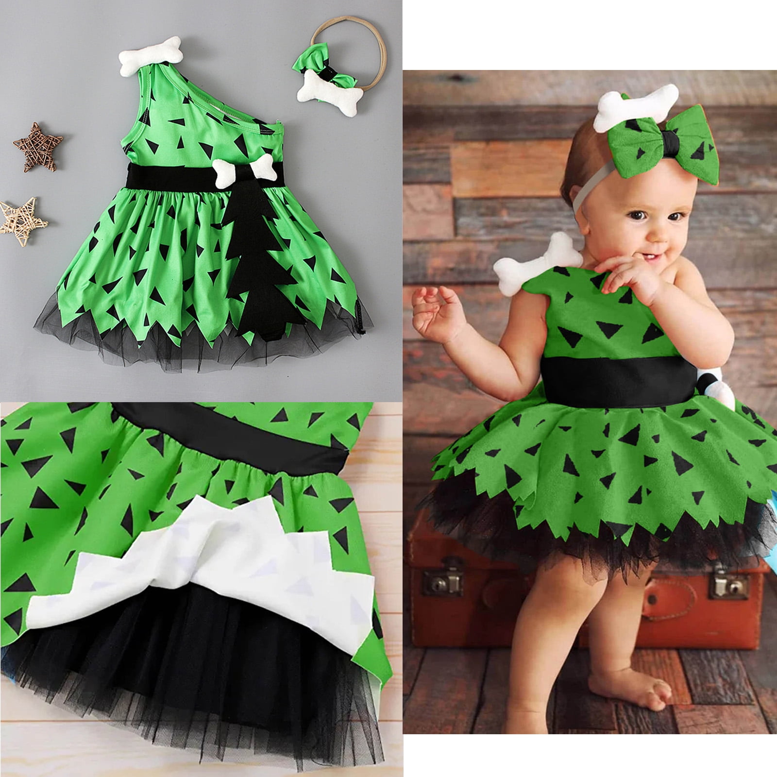 Kids Caveman Costume Girls Dog Bones Stone Age Outfit One Birthday ...