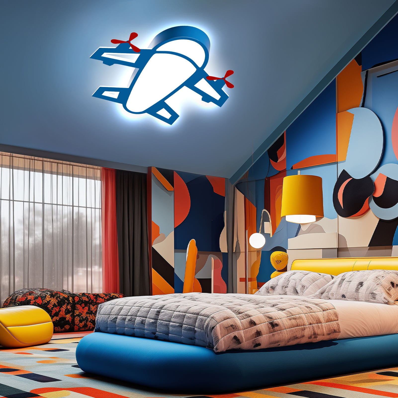 Kids Ceiling Light, Bedroom Blue Airplane Light Fixture, Flush Mount ...