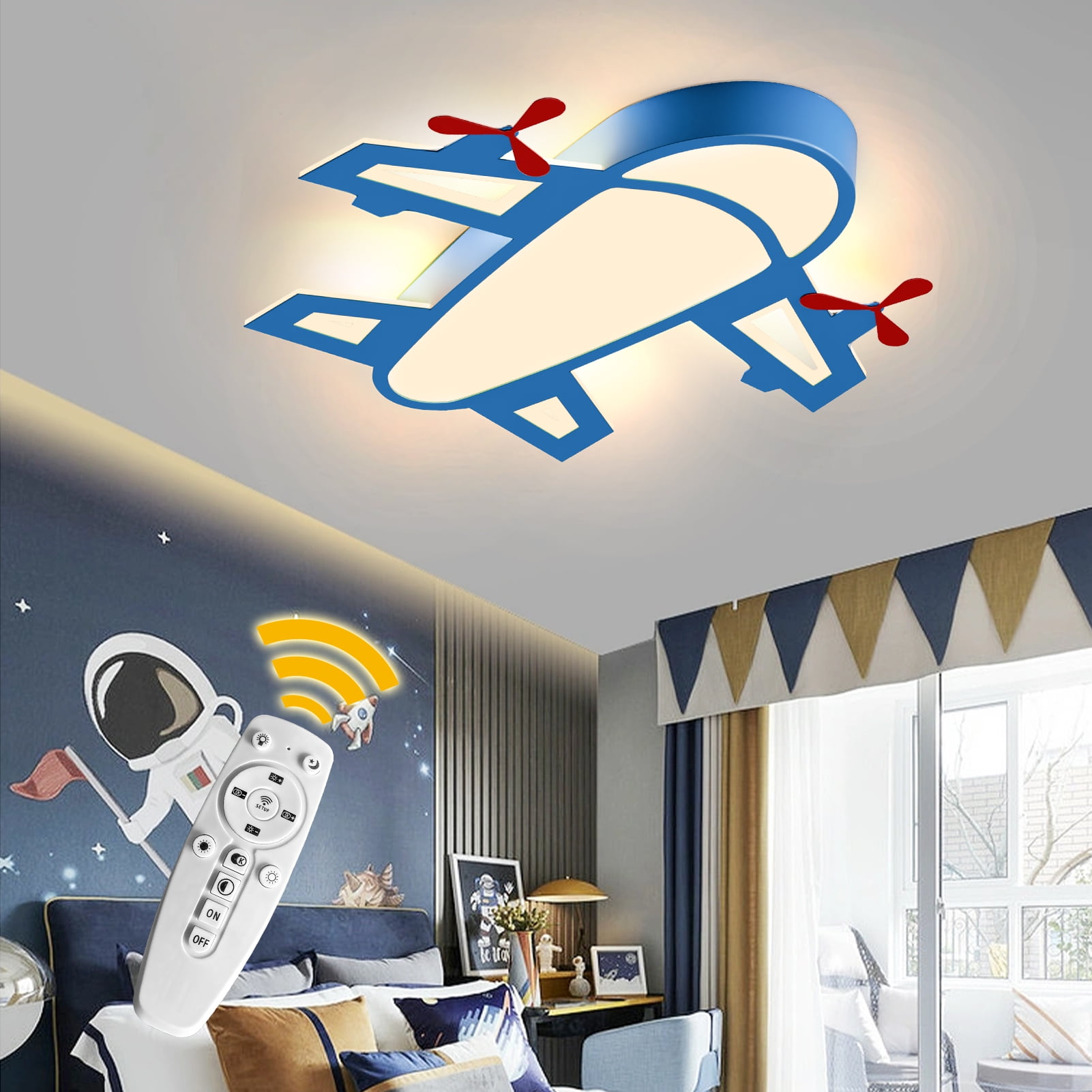Kids Ceiling Light, Bedroom Blue Airplane Light Fixture, Flush Mount ...