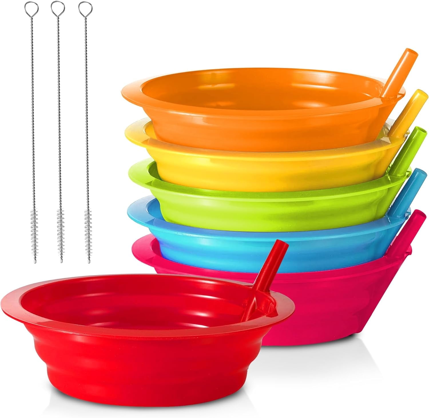 Plaskidy Kids Cereal Bowls with Straws, 22 Oz, Set of 6 - Walmart.com