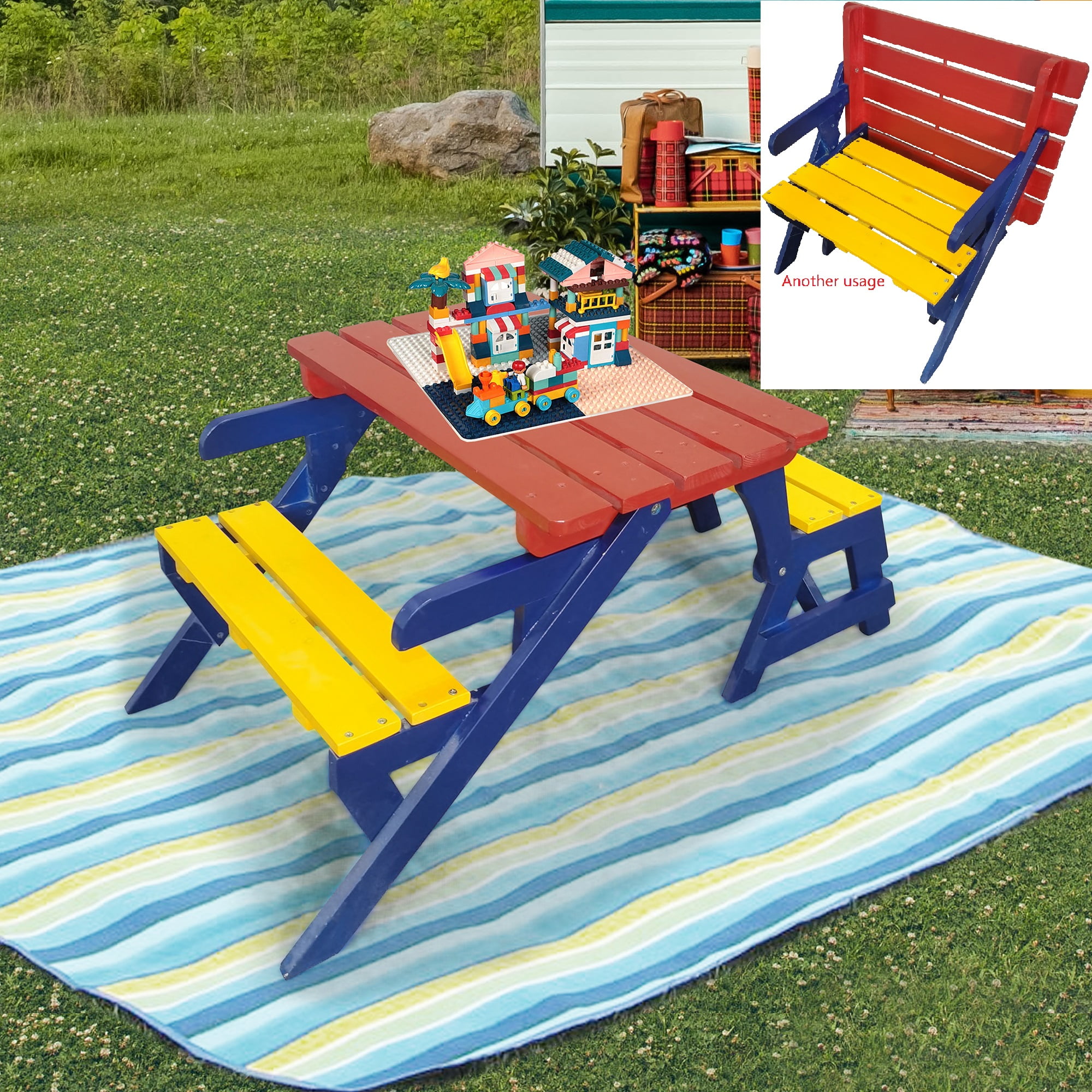 Kids Chair, 2 in 1 Double Chair Convert to Table with Two Benches ...