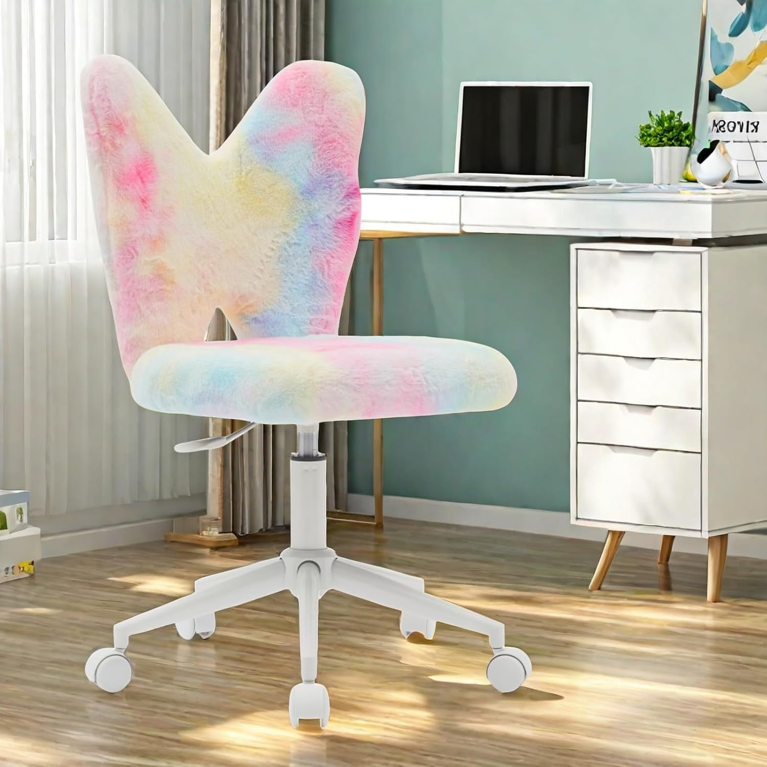 Kids Chair, Cute Fuzzy Butterfly Girls Desk Chair, Rolling Study ...