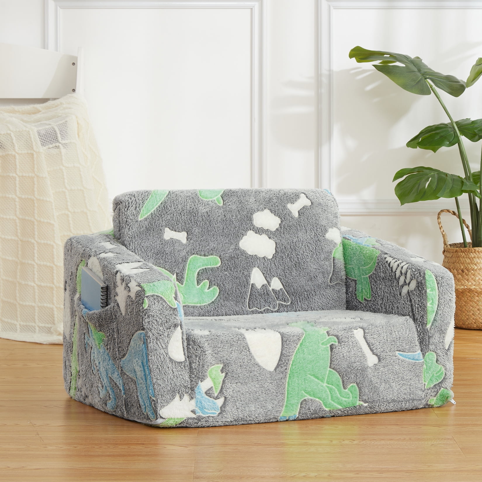 Kids Chairs for Toddler, 2-in-1 Fold Out Toddler Soft Sherpa Couch ...