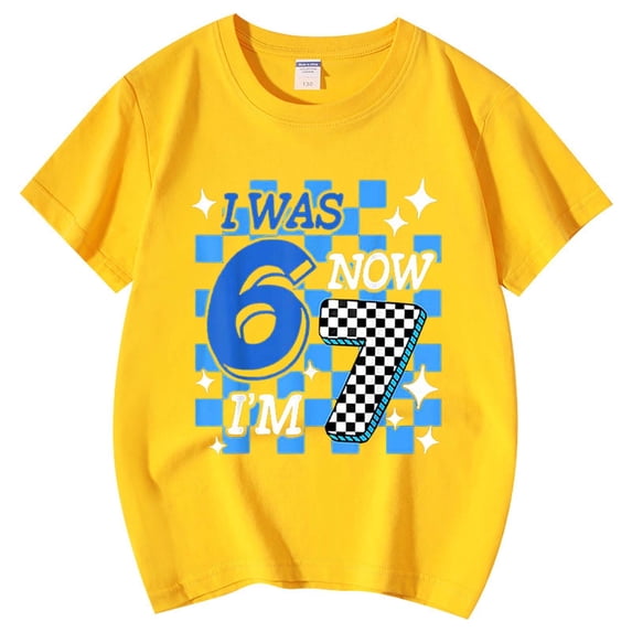Kids Checkered I Was 6 Now I'm 7 Shirt Funny Seven Years Old Birthday T ...