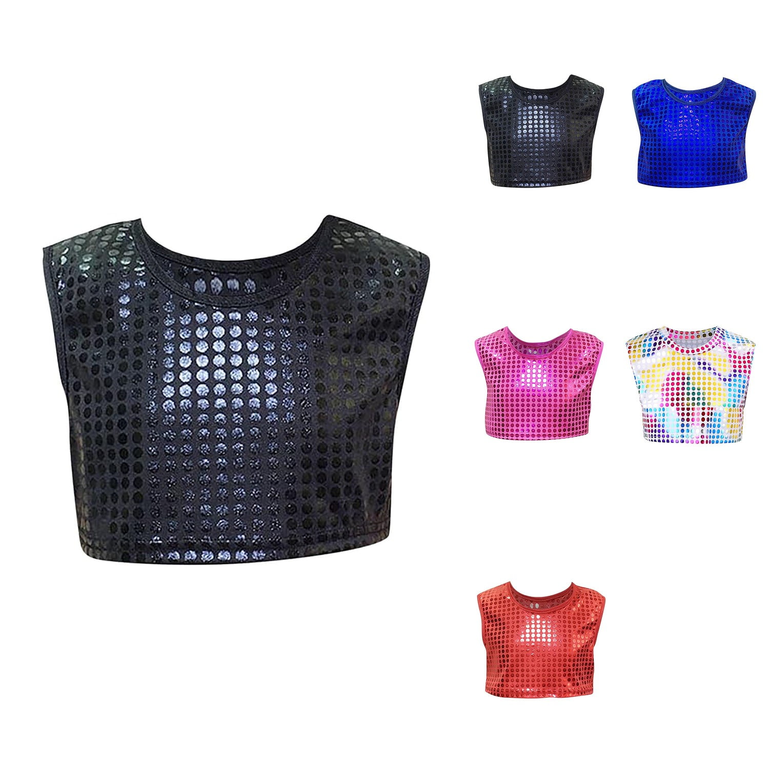 Kids Cheerleading Top with Sequins, Sleeveless Performance Vest for ...