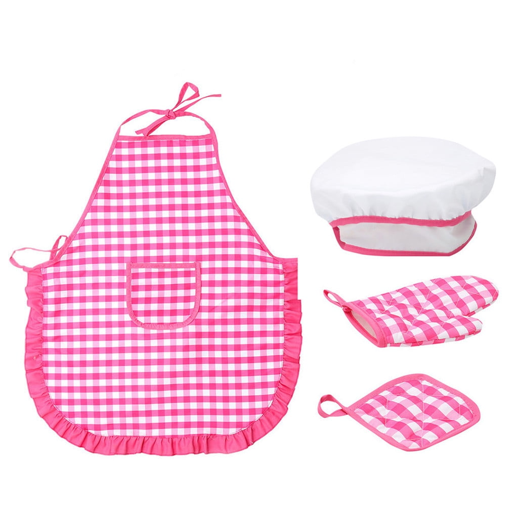 Kids Chef Apron and Hat Set – 4-Piece Baking and Cooking Pretend Play ...