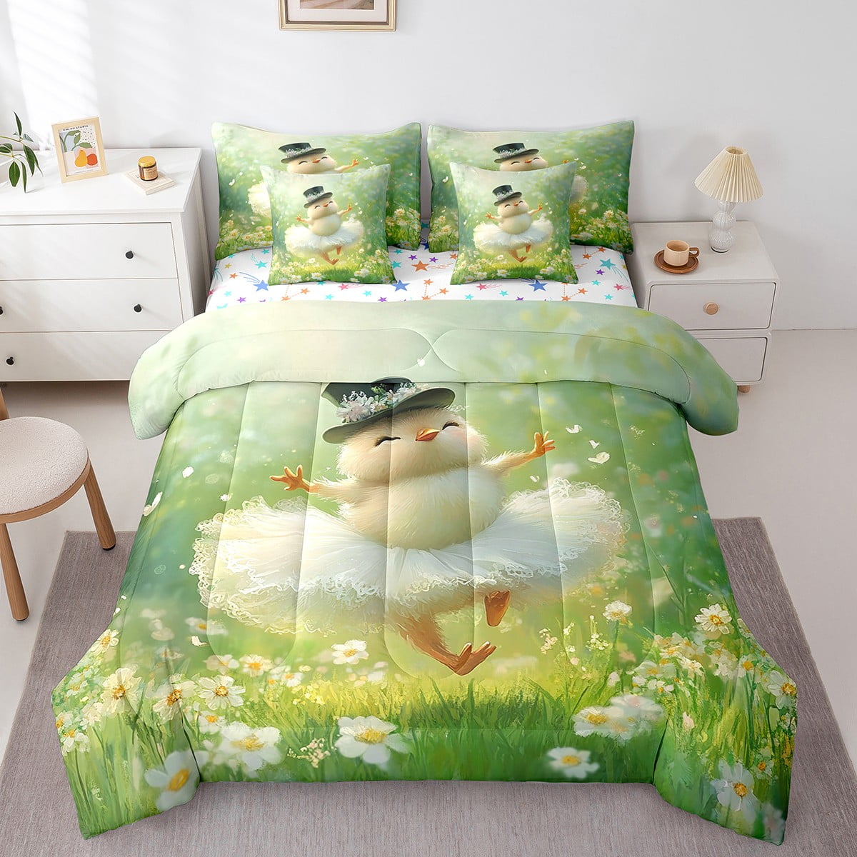 Kids Chicken Comforter 7 Pieces Cute Chick Cock Sheet Set King Size For ...