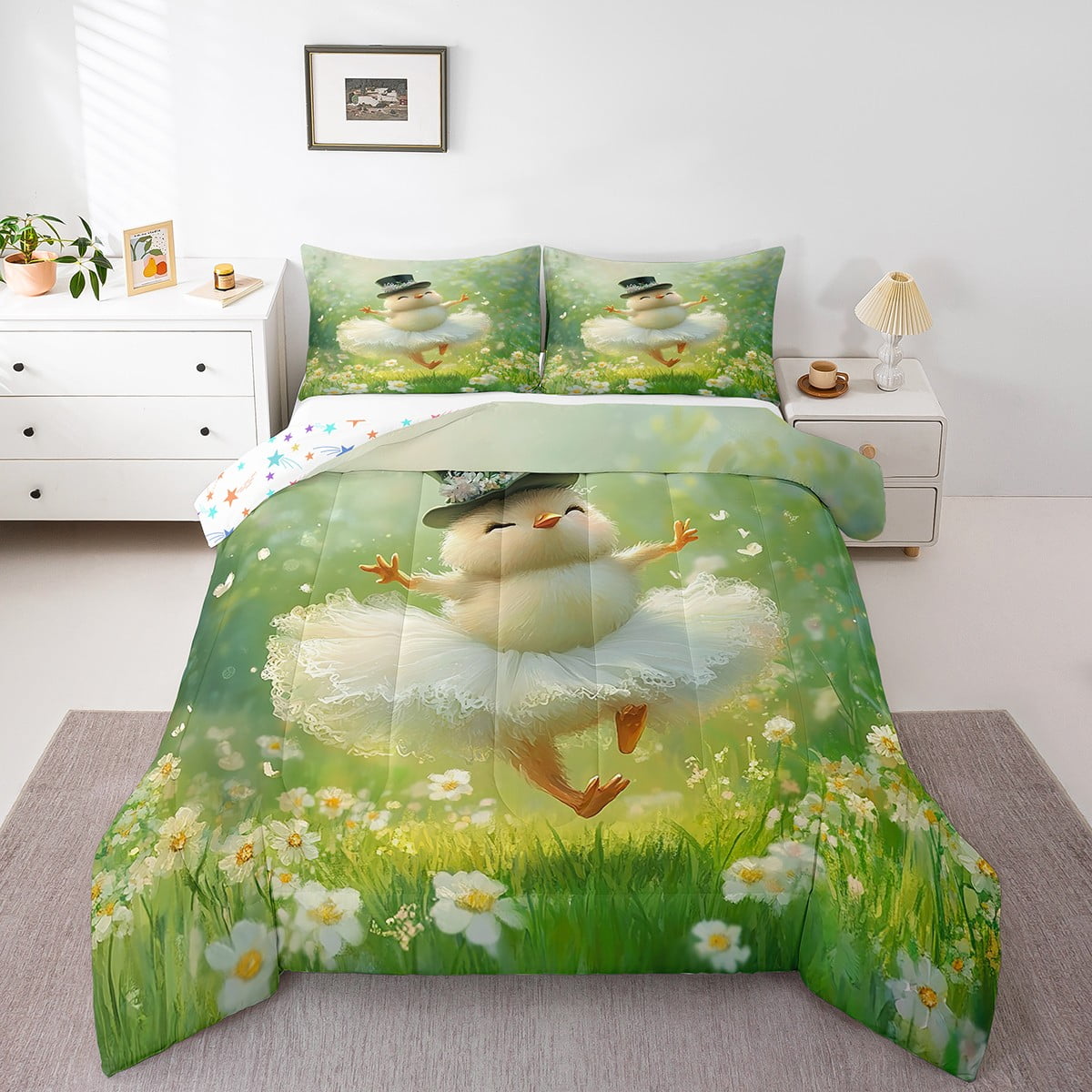Kids Chicken Quilt Cute Chick Cock Comforter Set Toddler Size For Boys ...