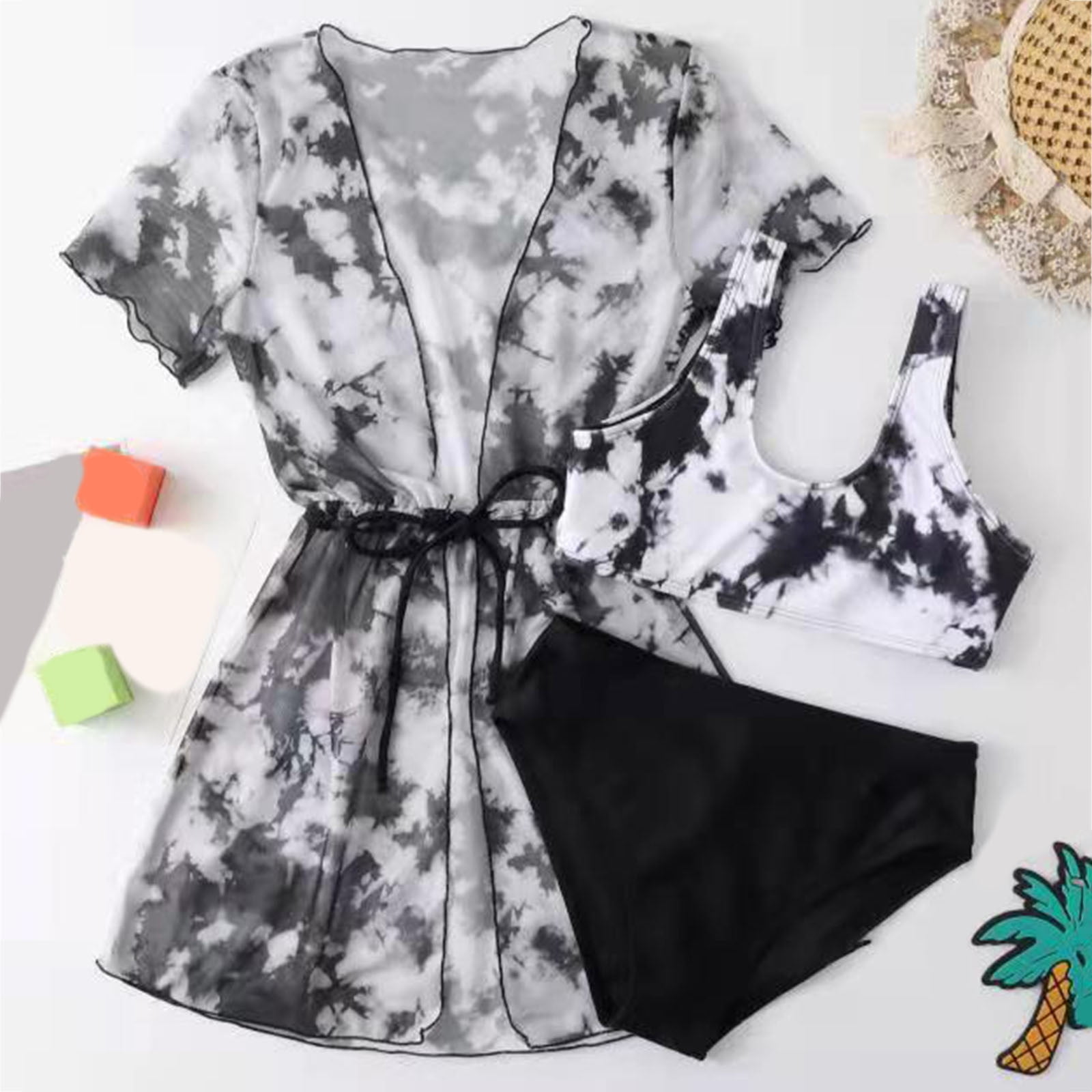 Kids Child Girls 3 Piece Swimsuits Print Bikini Tops Underpants Tulle ...