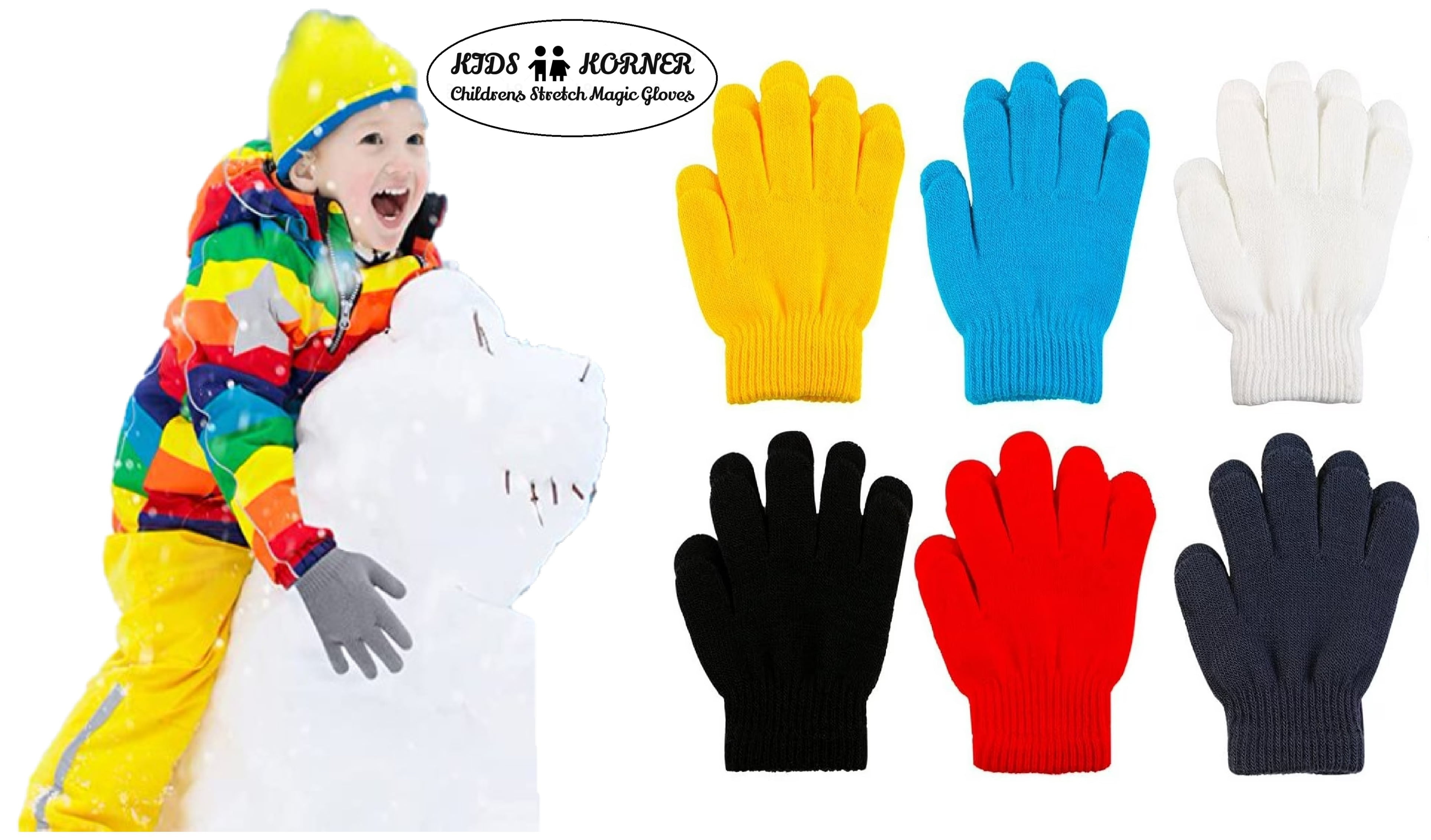 Kids Winter Magic Stretch Gloves, 6-Pack Assorted Colors for Boys Age 7 ...