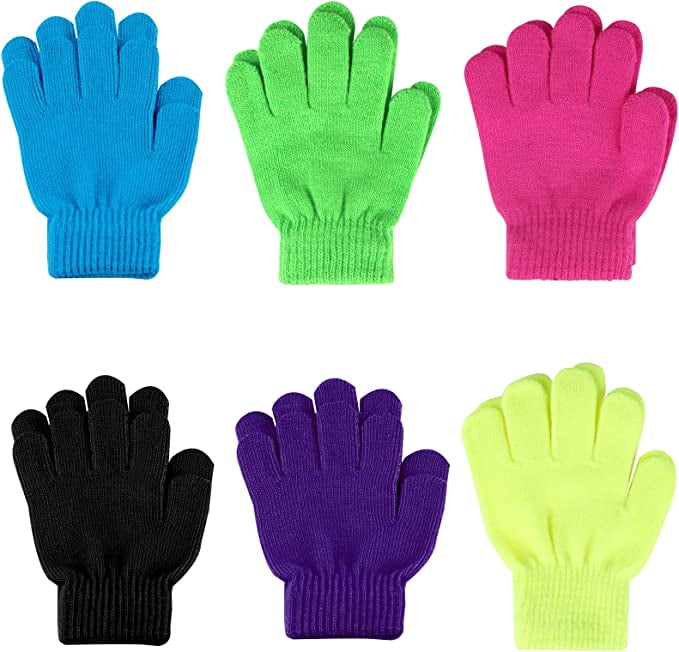 Kids Winter Magic Stretch Gloves, 6-Pack Assorted Colors, Age 7-16 ...
