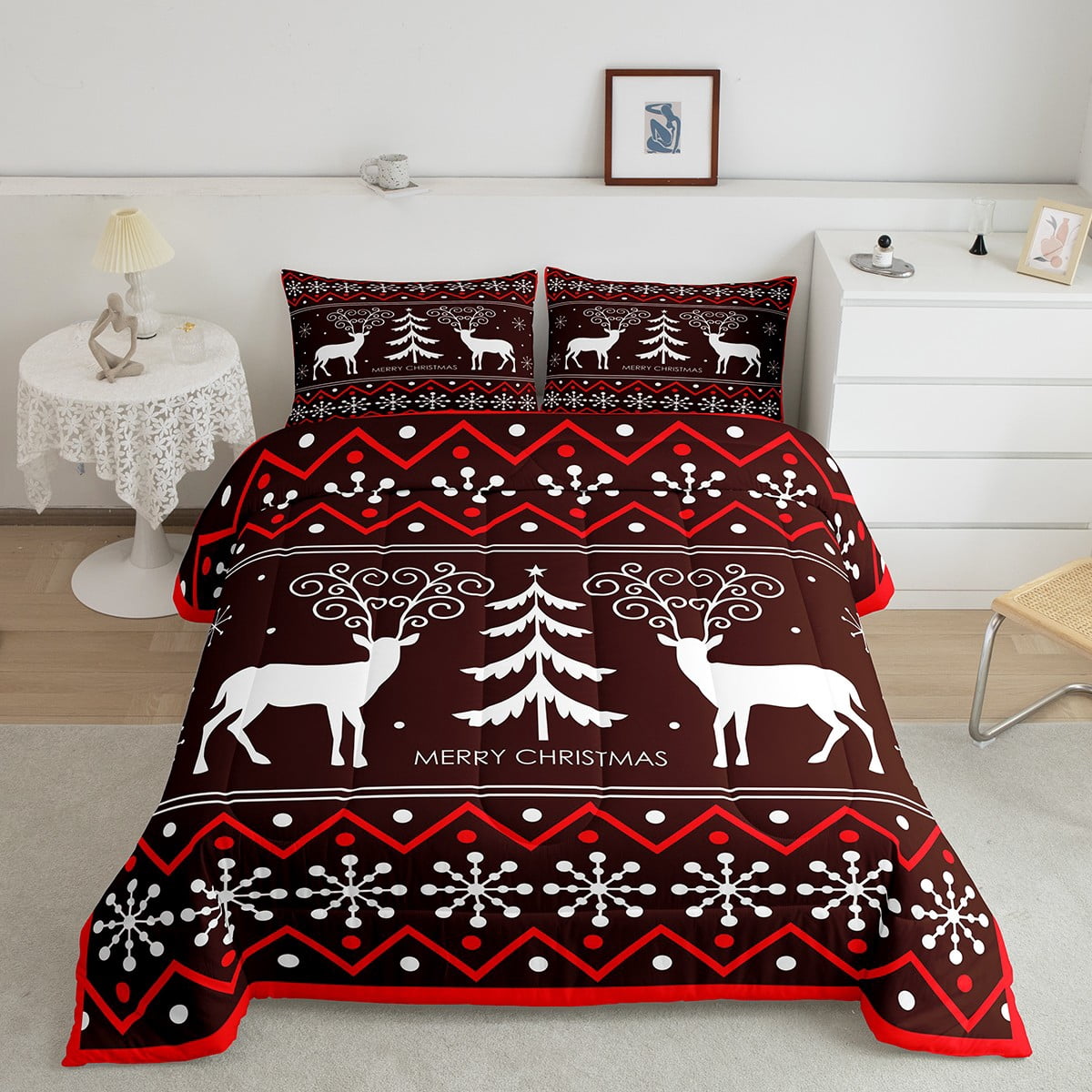Christmas Bedding Christmas Tree Reindeer Comforter Set Teens, Winter ...