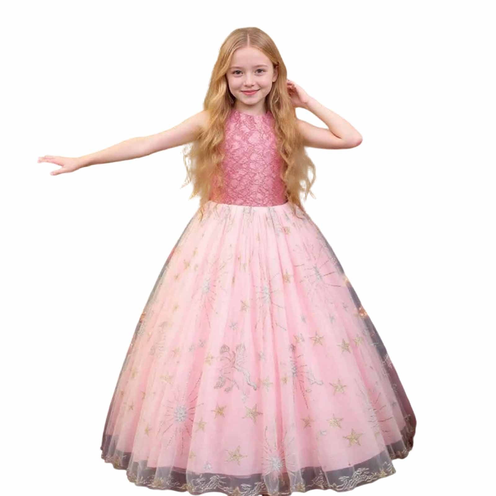 Kids Christmas Dresses for Girls Sleeveless Elegant Long Pink Dresses ...
