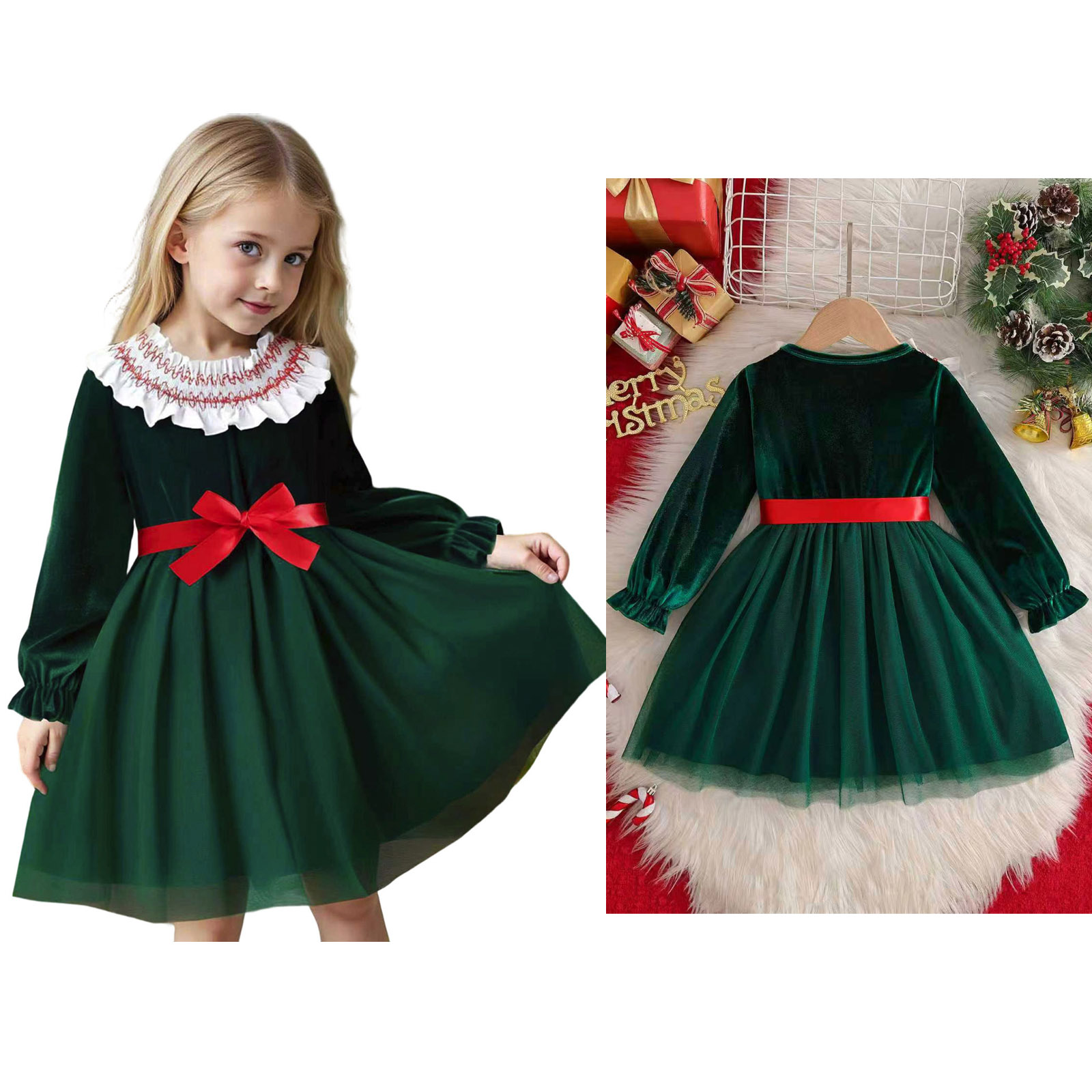 Kids Christmas Outfit Long Sleeve Little Girl Christmas Dresses with ...