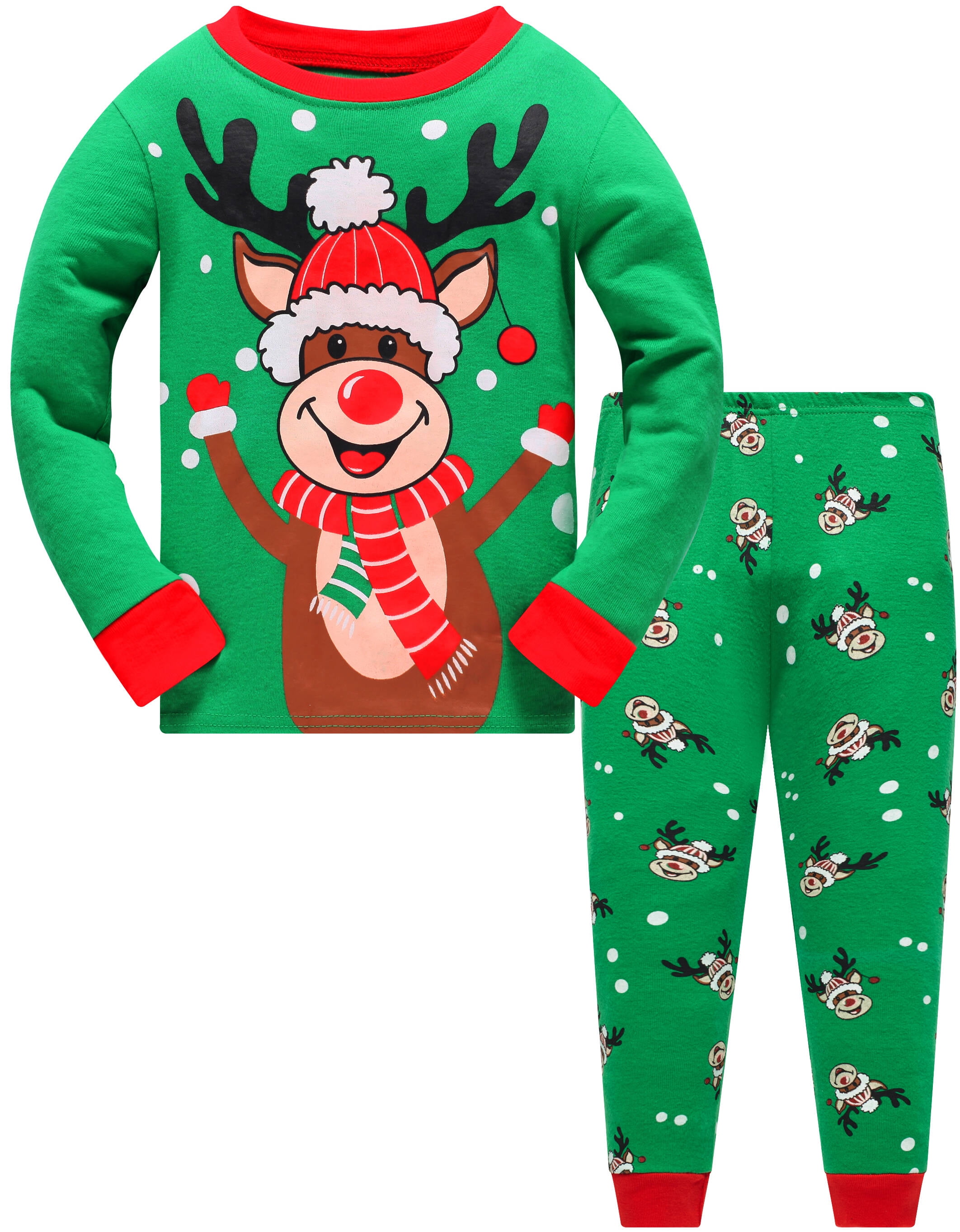 Kids Christmas Pajamas 100% Cotton Long Sleeve Toddler Elk Xmas Pjs ...