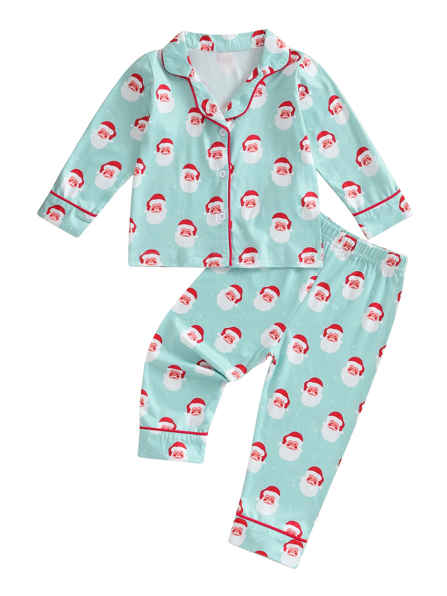 Kids Christmas Pajamas Set Santa Claus Print Long Sleeve Button-Down ...