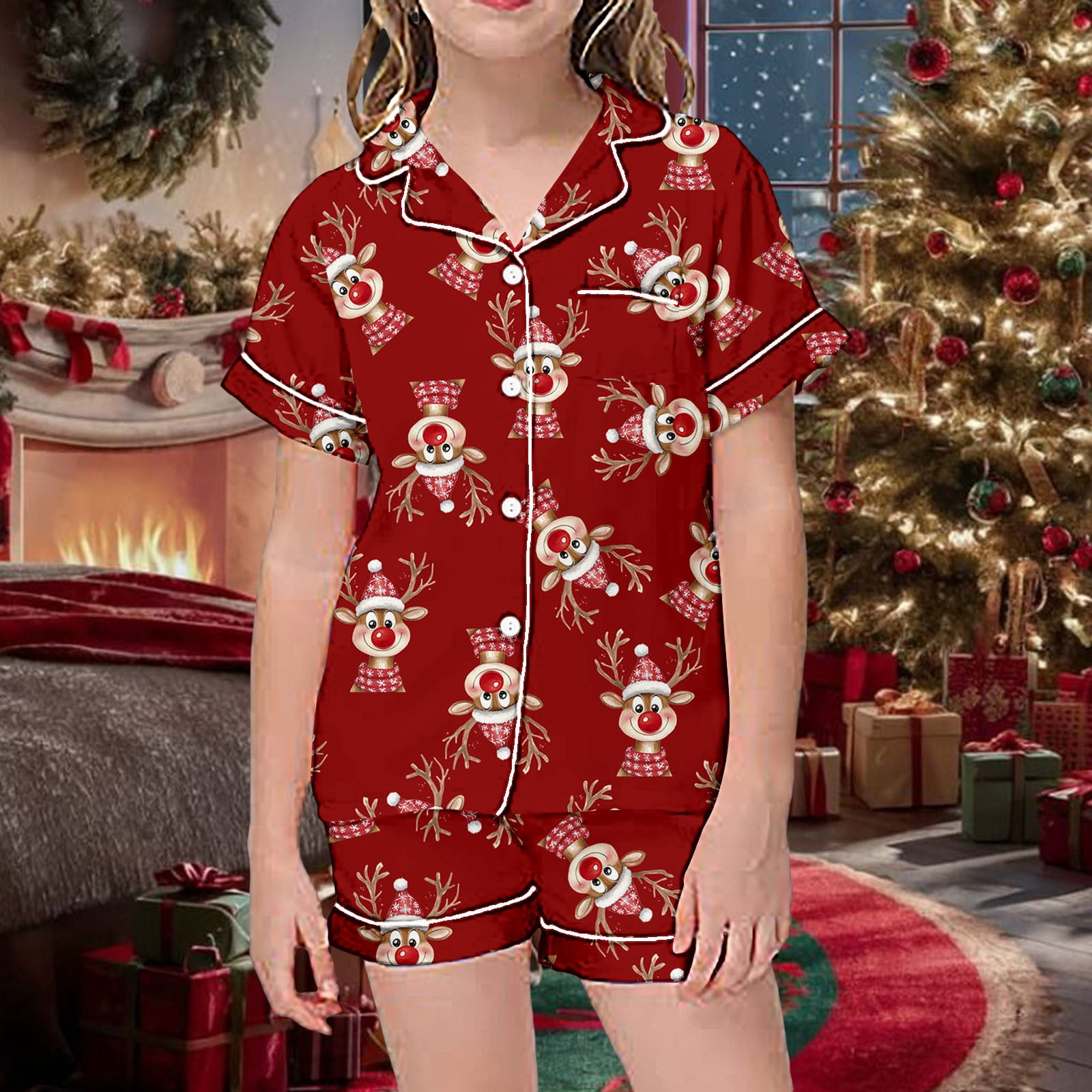 Kids Christmas Pajamas Set White Girls Pajamas Set Silk Satin Button ...